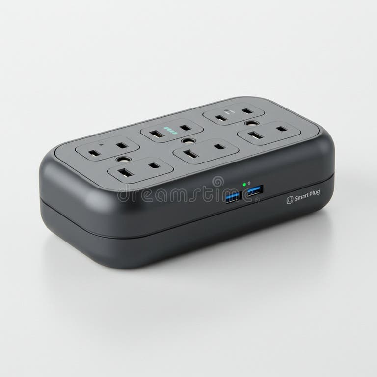 Rectangular Black Smart Power Strip with Six Standard Electrical ...