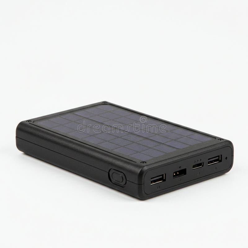 Rectangular Black Solar Power Bank with a Grid-like Solar Panel on Top ...