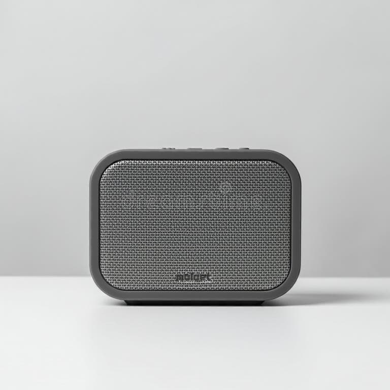 Rectangular Black Speaker with Rounded Edges, Placed on a White Surface ...