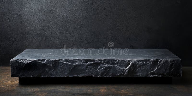 Rectangular Black Stone Podium with Subtle Cracks and Rustic Texture ...