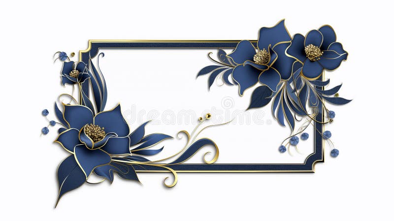 The Rectangular Blue Colored Frame is Decorated with Large Blue Flowers ...