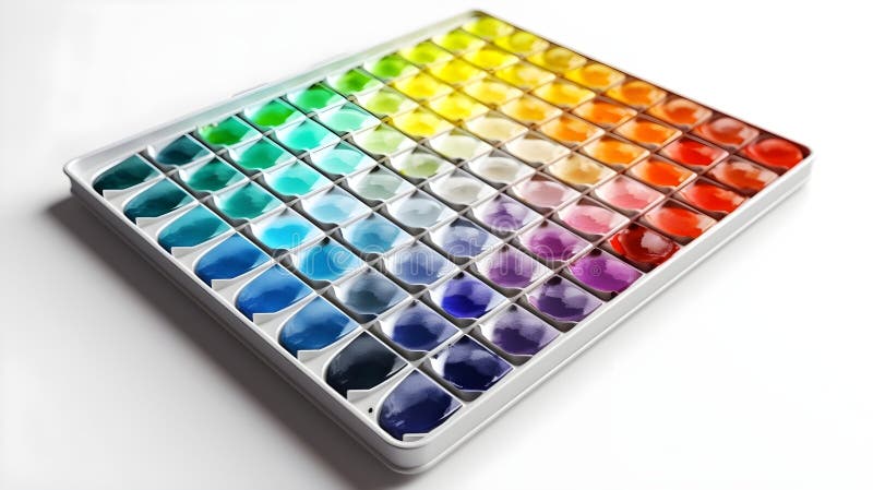 Rectangular Box Colorful Complete Watercolor Paint Palette Isolated on ...