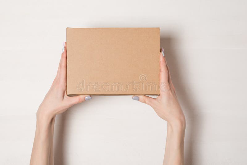 Rectangular Box in Female Hands. Top View Stock Photo - Image of ...