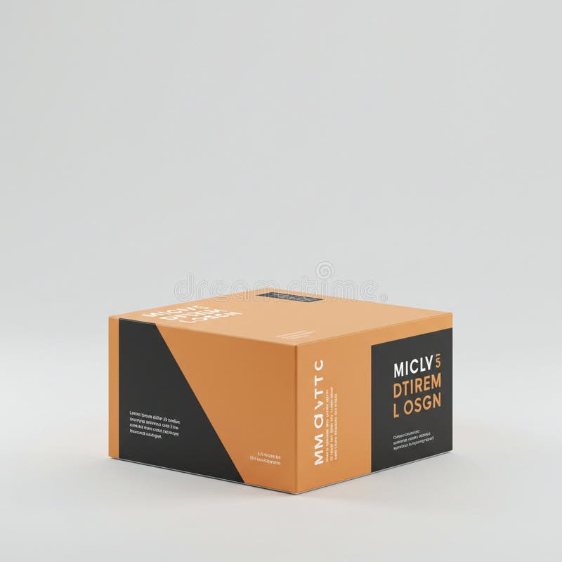 Rectangular Box with an Orange and Black Design, Featuring Typographic Elements and Stock ...
