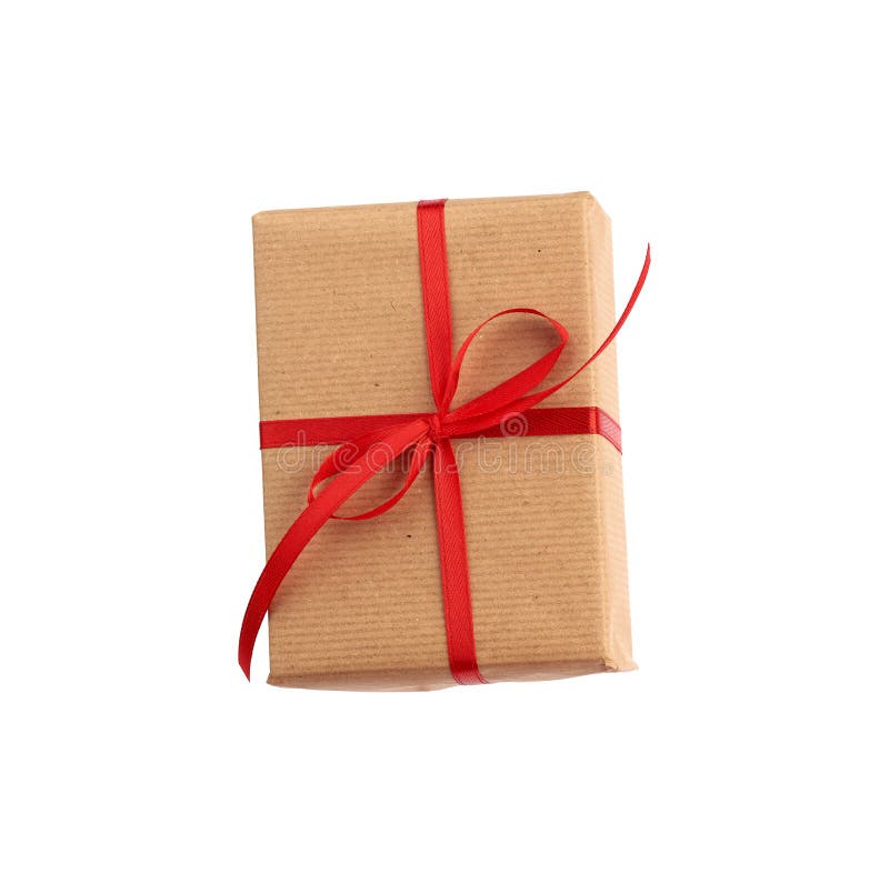 Rectangular Box Wrapped in Brown Paper and Tied with a Red Bow Stock ...