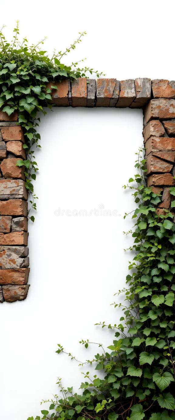 Rectangular Brick Frame with Ivy and White Background Stock ...