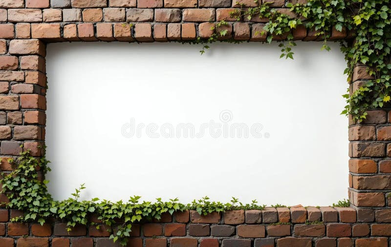 Rectangular Brick Frame with White Center and Ivy Growth Stock ...