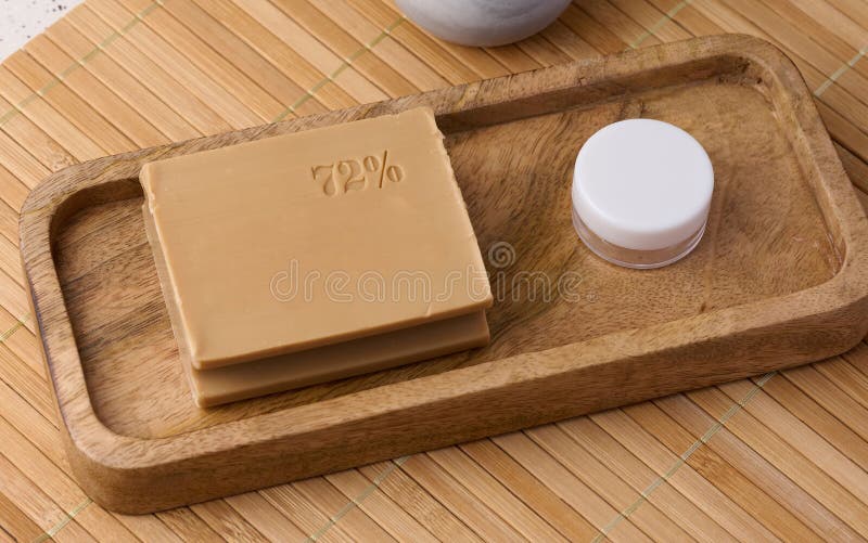 Rectangular Brown Laundry Bar of Soap on a Wooden Background, Top View ...