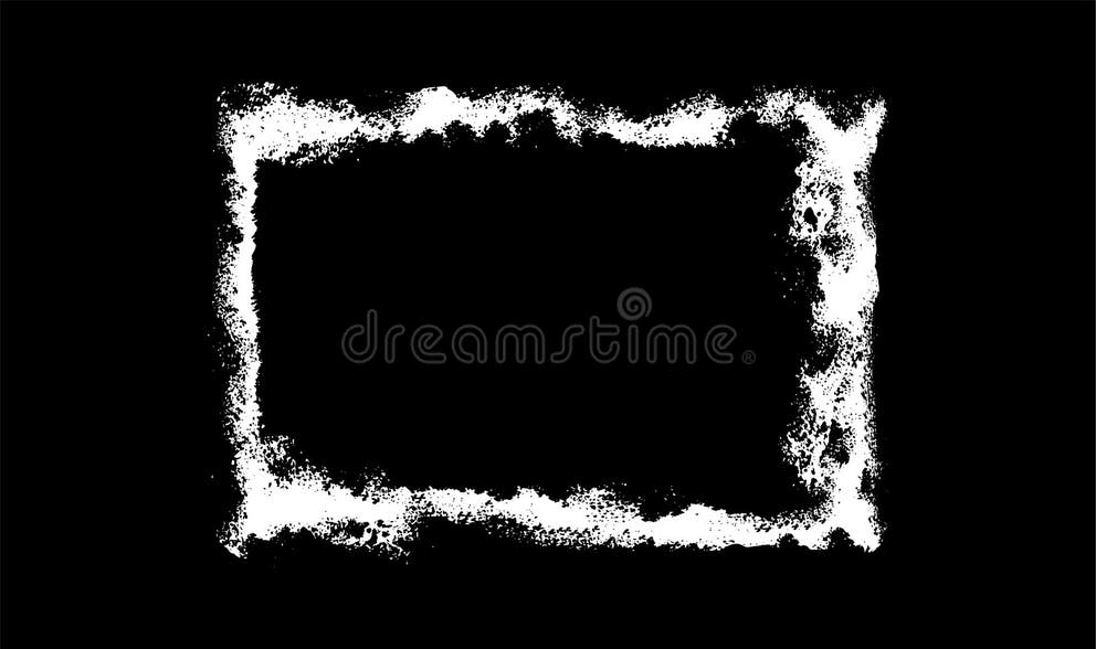 Rectangular Brush Stroke Frame in Grunge Style in White Color on Black ...