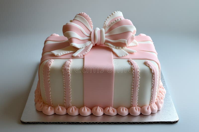 Rectangular Cake Decorated Like a Gift Box, Featuring Pink and White ...