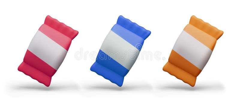 Rectangular Candies in Paper Wrapper. Packaging of Different Colors ...