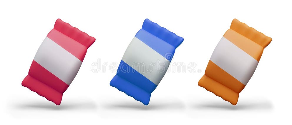 Rectangular Candies in Paper Wrapper. Packaging of Different Colors ...