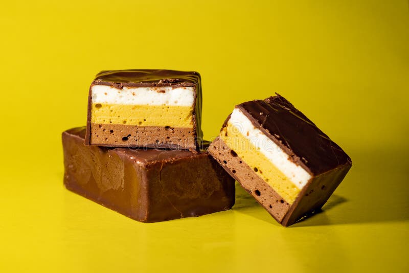 Rectangular Candies with Puff Souffle Filling, Covered with Dark ...