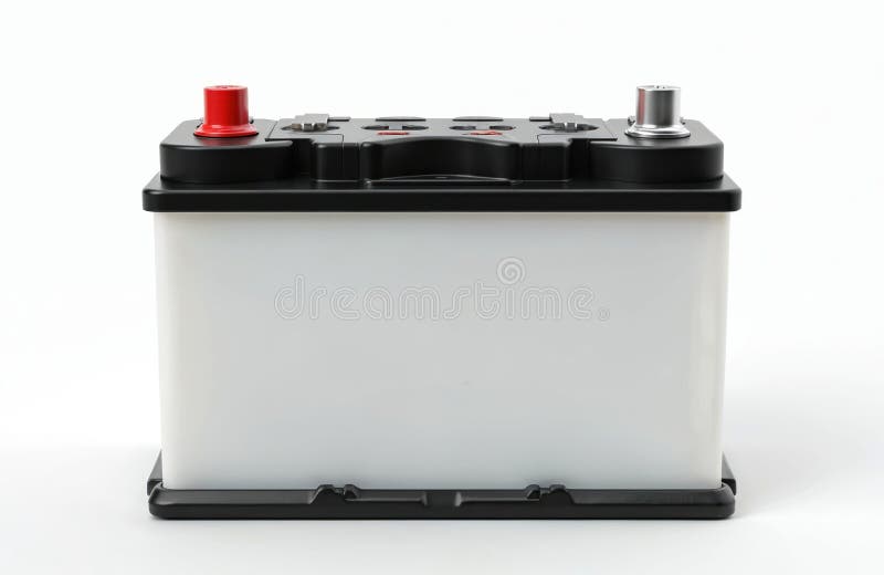 Rectangular Car Battery with Red, Silver Poles, Black Cover. White ...
