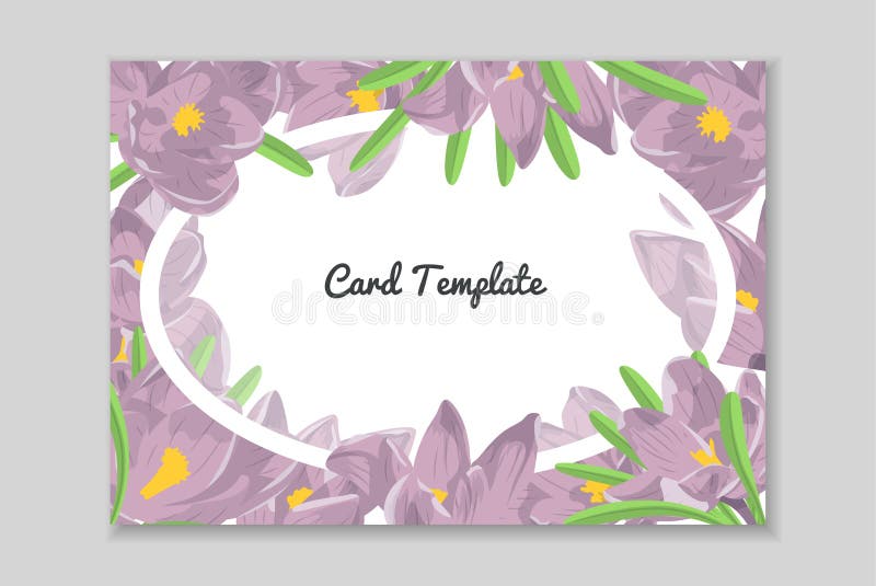 Rectangular Card Frame with Violet Hand Drawn Crocus Flower Arrangement ...