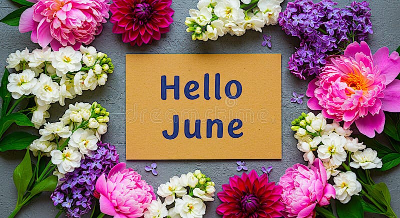 HELLO JUNE CARD with FLOWERS Stock Illustration - Illustration of ...