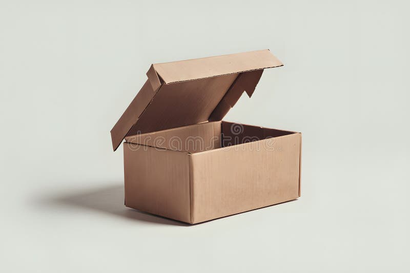 Rectangular Cardboard Box with Hinged Lid Open on White Background ...