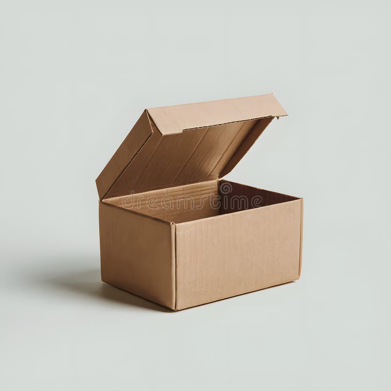 Rectangular Cardboard Box with Hinged Lid Open on White Background ...