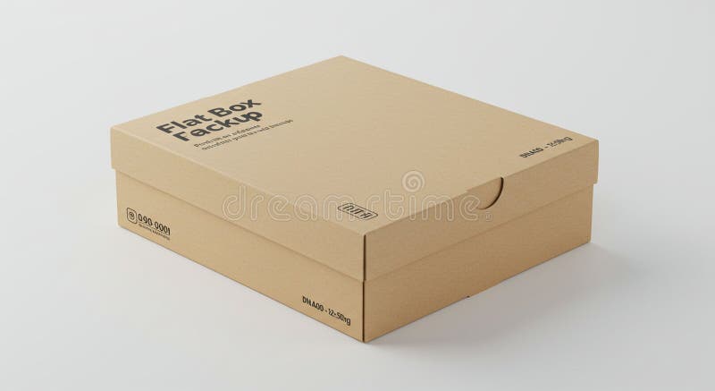 Rectangular Cardboard Box Labeled "Flat Box Mockup" Shown from an ...