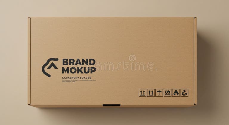 Rectangular Cardboard Box with Text "Brand Mockup" and Logo on the ...