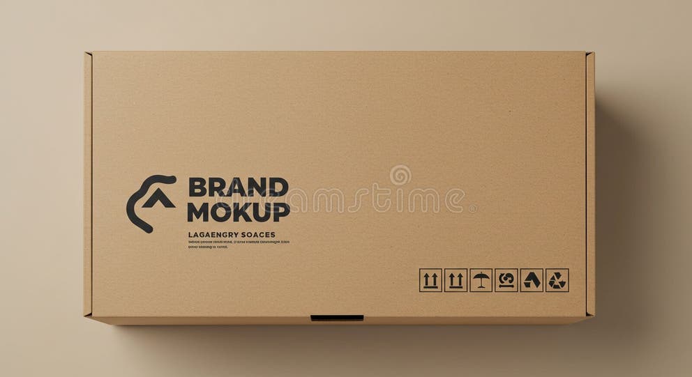 Rectangular Cardboard Box with Text "Brand Mockup" and Logo on the ...