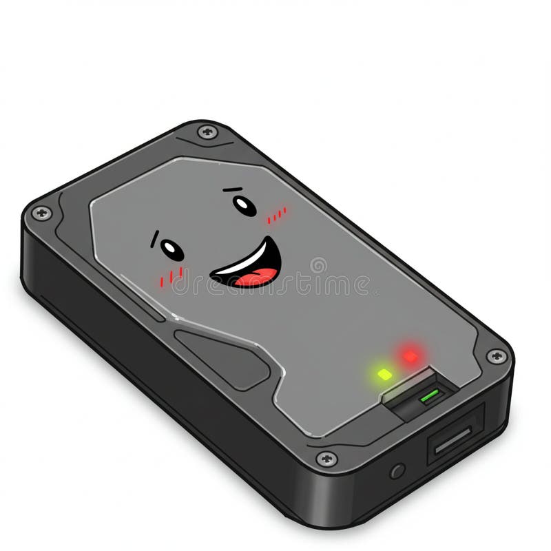 A Rectangular, Cartoon-style Power Bank with a Smiling Face Featuring ...
