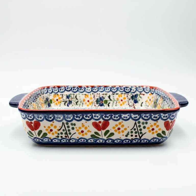 Rectangular Ceramic Baking Dish Featuring Intricate Hand-painted Floral ...