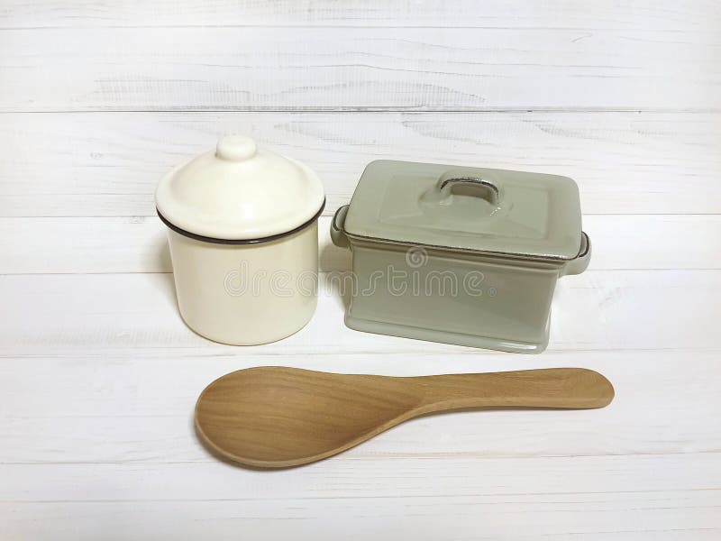 Rectangular Ceramic Container and Cream Colored Cylindrical Container ...