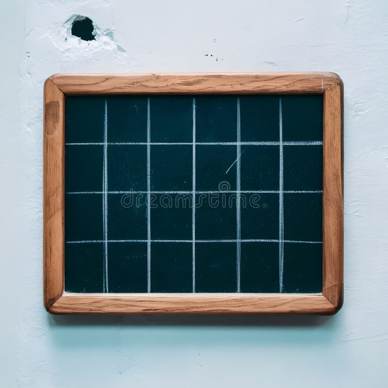 Rectangular Chalkboard with Grid Pattern in Wooden Frame, Slight Wear ...