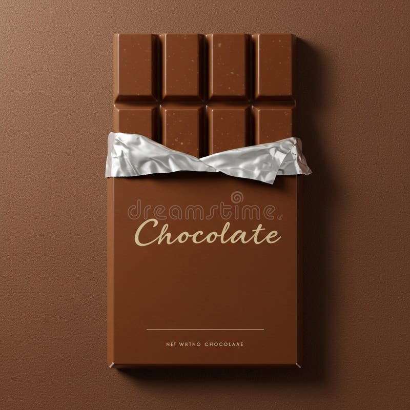 Rectangular Chocolate Bar Partially Unwrapped, Revealing a Smooth ...