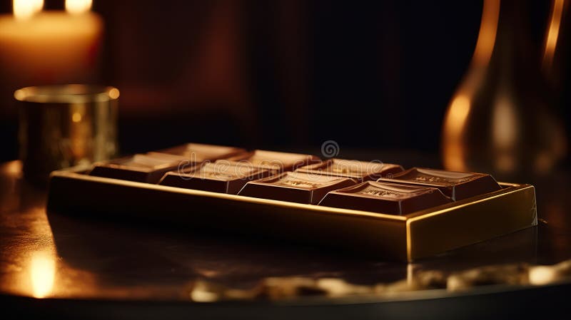 Rectangular Chocolate Bar in Warm and Cool Tones with a Sparkling Gold ...