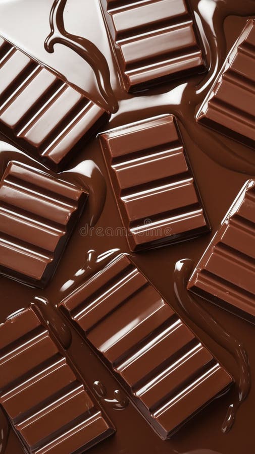 Chocolate Bars Partially Submerged in Melted Chocolate, Evoking ...