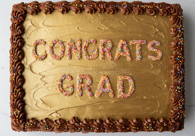 Rectangular Chocolate Cake with Gold Sprinkles and Congrats Grad ...