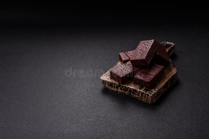 Rectangular Chocolate Candies with Mousse and Waffles Stock Photo ...