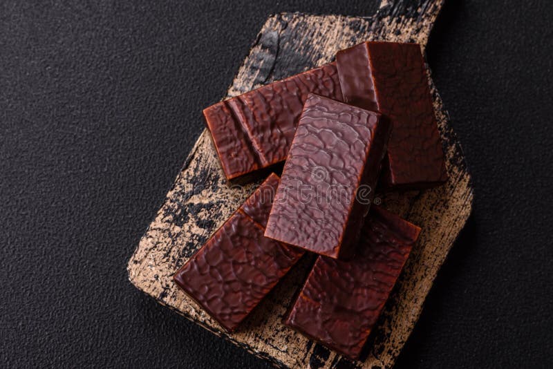 Rectangular Chocolate Candies with Mousse and Waffles Stock Image ...