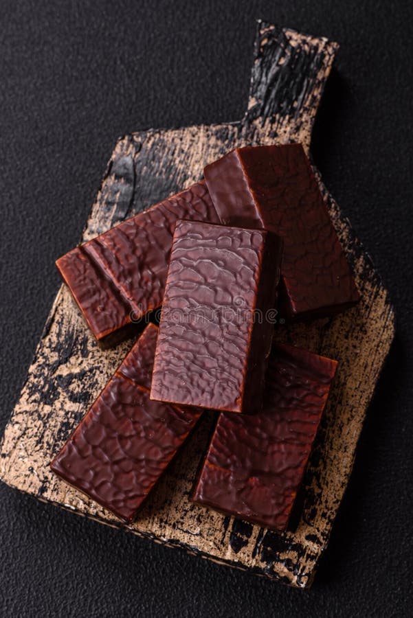 Rectangular Chocolate Candies with Mousse and Waffles Stock Image ...