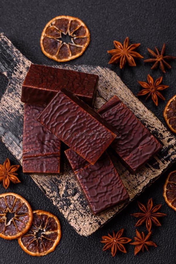 Rectangular Chocolate Candies with Mousse and Waffles Stock Image ...