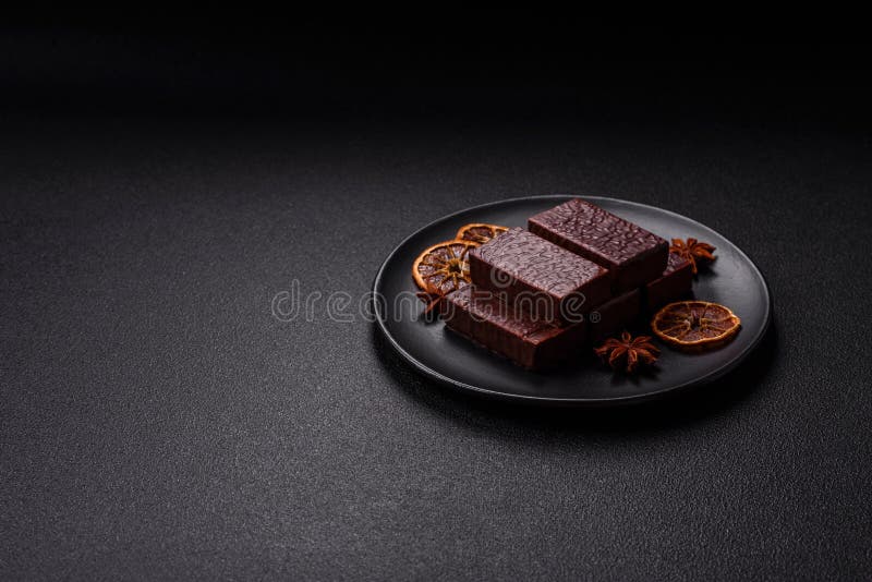 Rectangular Chocolate Candies with Mousse and Waffles Stock Photo ...