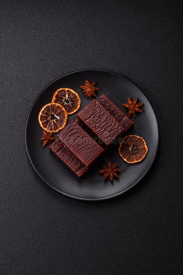 Rectangular Chocolate Candies with Mousse and Waffles Stock Photo ...