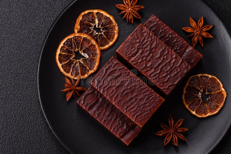 Rectangular Chocolate Candies with Mousse and Waffles Stock Image ...