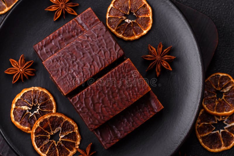 Rectangular Chocolate Candies with Mousse and Waffles Stock Photo ...