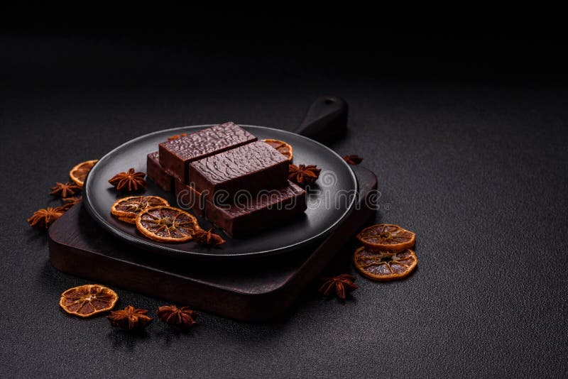 Rectangular Chocolate Candies with Mousse and Waffles Stock Image ...