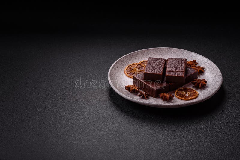 Rectangular Chocolate Candies with Mousse and Waffles Stock Photo ...