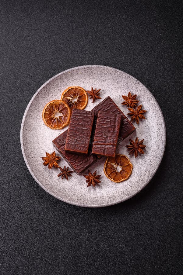 Rectangular Chocolate Candies with Mousse and Waffles Stock Image ...