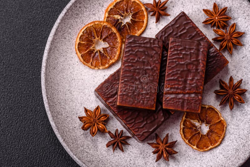 Rectangular Chocolate Candies with Mousse and Waffles Stock Image ...