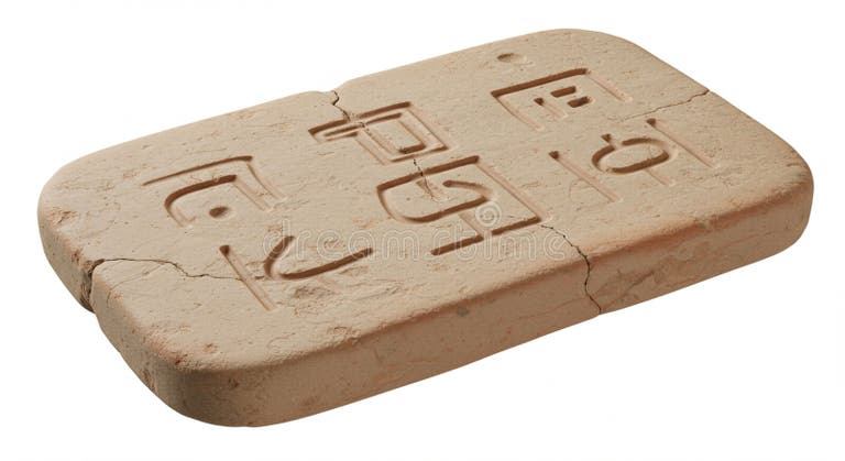 Rectangular Clay Tablet Featuring Carved Symbols Resembling a Form of ...
