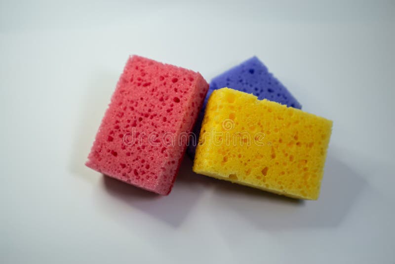 Three Colored Sponges for Cleaning. Stock Image - Image of orange ...
