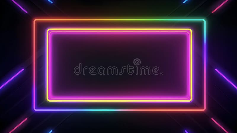Rectangular Colourful Neon Border on Dark Background, Copy Space. AI ...