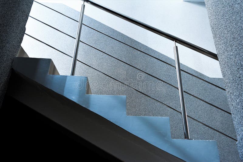 Rectangular Columns, Staircases with Metal Chrome Railing, Abstract ...