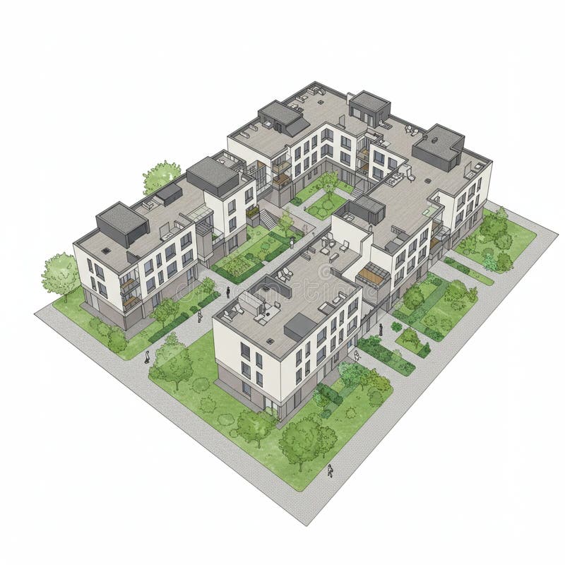 Rectangular Complex with Multiple Three-story Residential Buildings ...